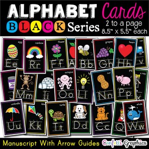 Alphabet Picture With Arrow Guides A-Z Line Cards Black Series ...