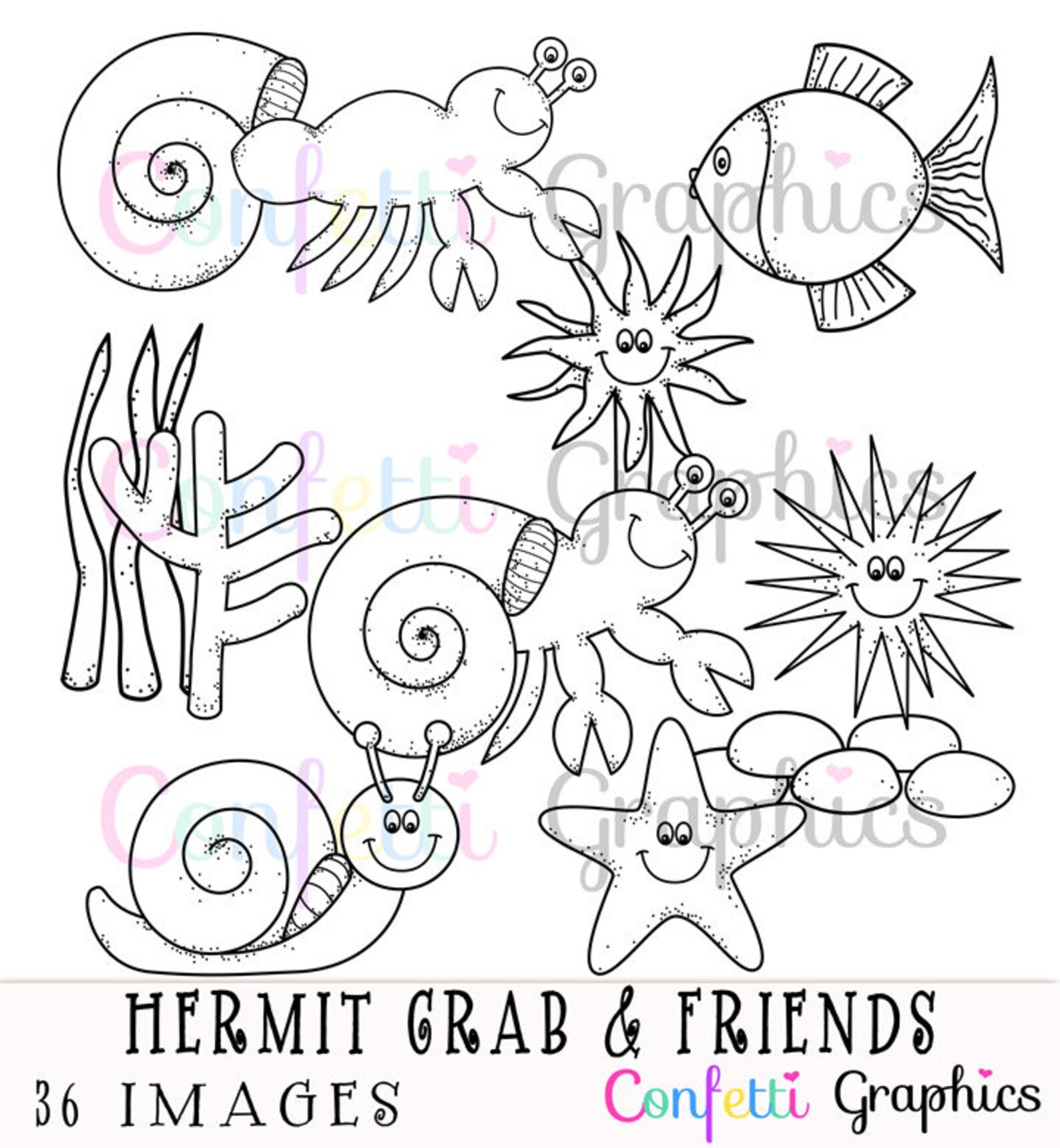 A House for Hermit Crab and Friends Clip Art Snail Starfish | Etsy