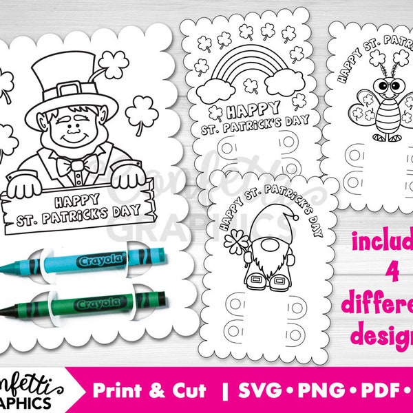St Patrick Day Coloring Cards With Crayon Holder - Etsy