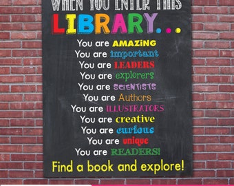 When You Enter This Library Book Reading Center Teacher Sign | Etsy