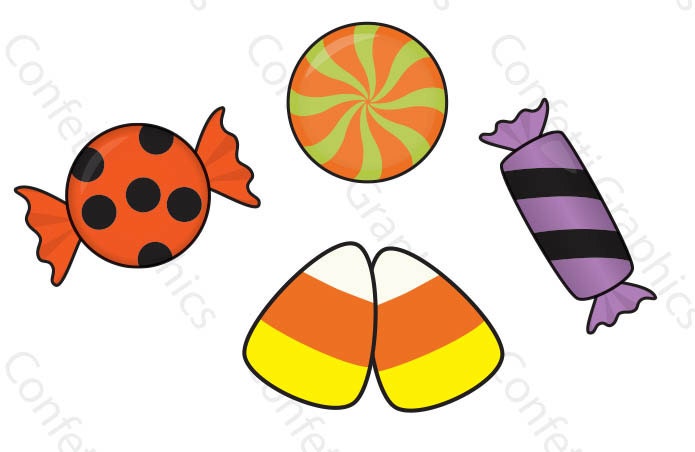 Halloween Clip Art Digital Paper Cute Witches Bats and Candy | Etsy