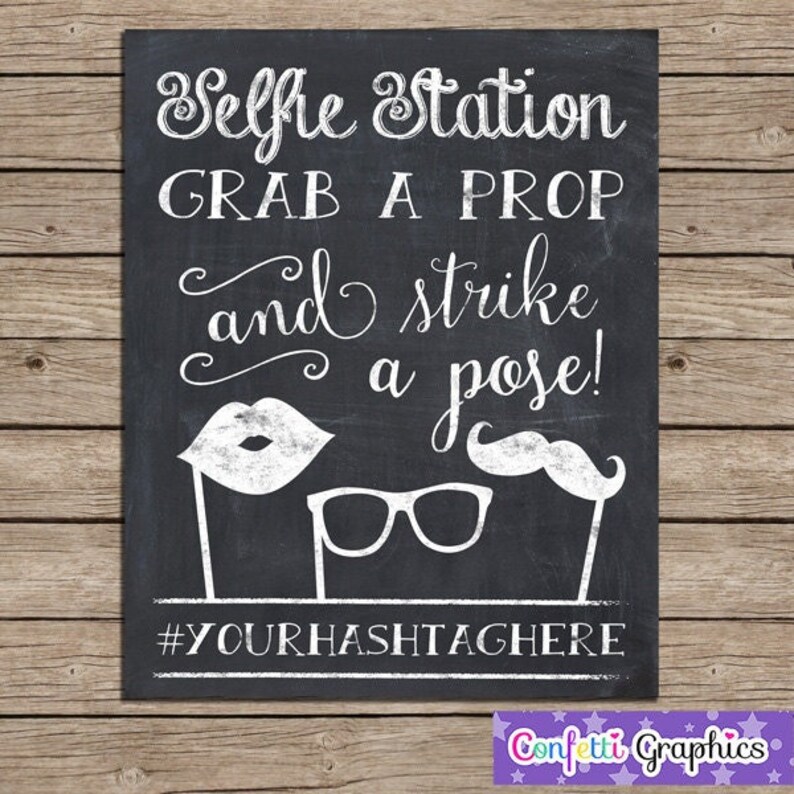 Selfie Station Photo Booth Prop Chalkboard Sign Custom Hashtag ...