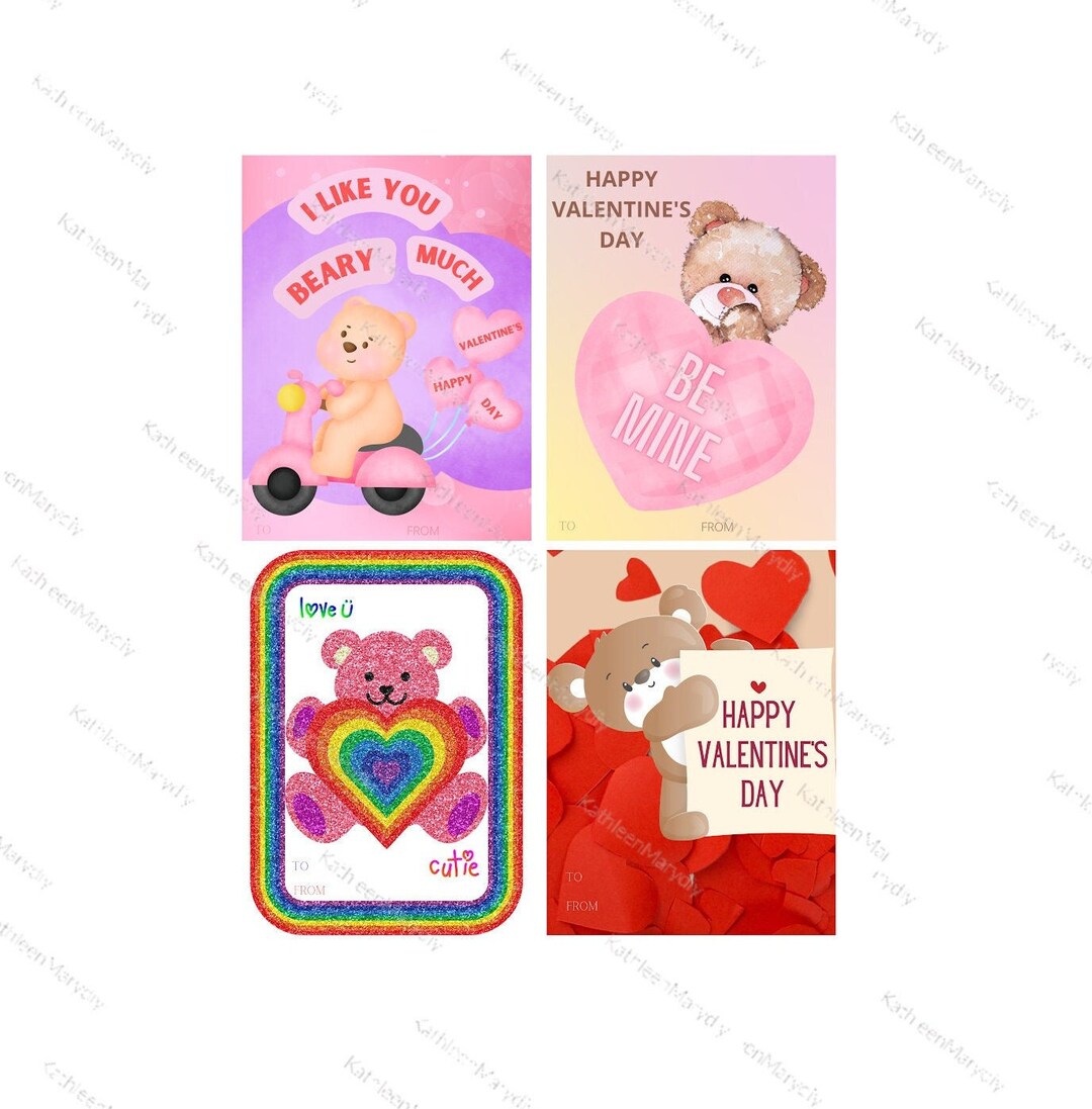 Beary Valentines Day Cards Printable Kids Individual - Etsy
