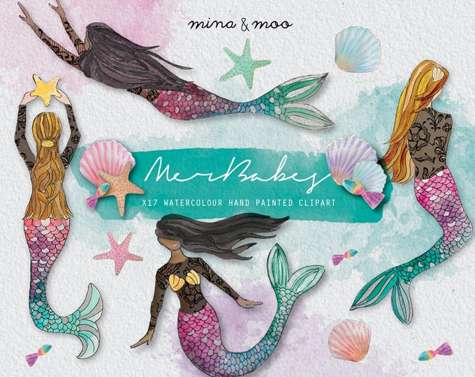 Mermaid Clipart Watercolor Sea Underwater Illustration Starfish Siren ...