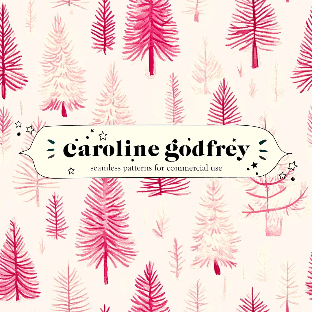 Pink Pine Trees Seamless Digital Paper Pink Watercolour Trees Winter ...
