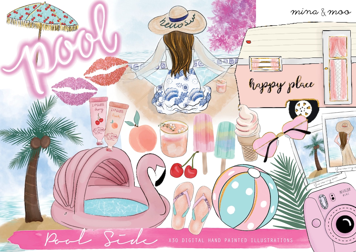 Pool Party Clip Art Summer Clipart Beach Girl Clipart Vacation - Etsy