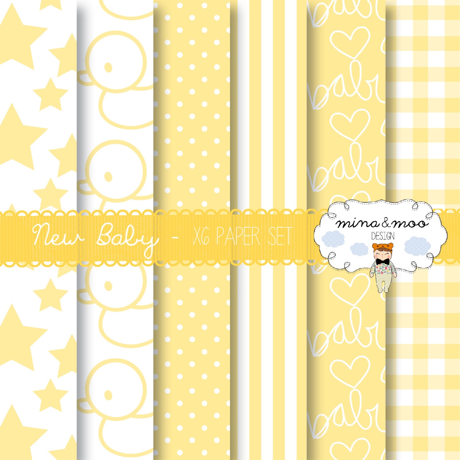 Gender Neutral Digital Paper Yellow Baby Paper Baby Shower - Etsy