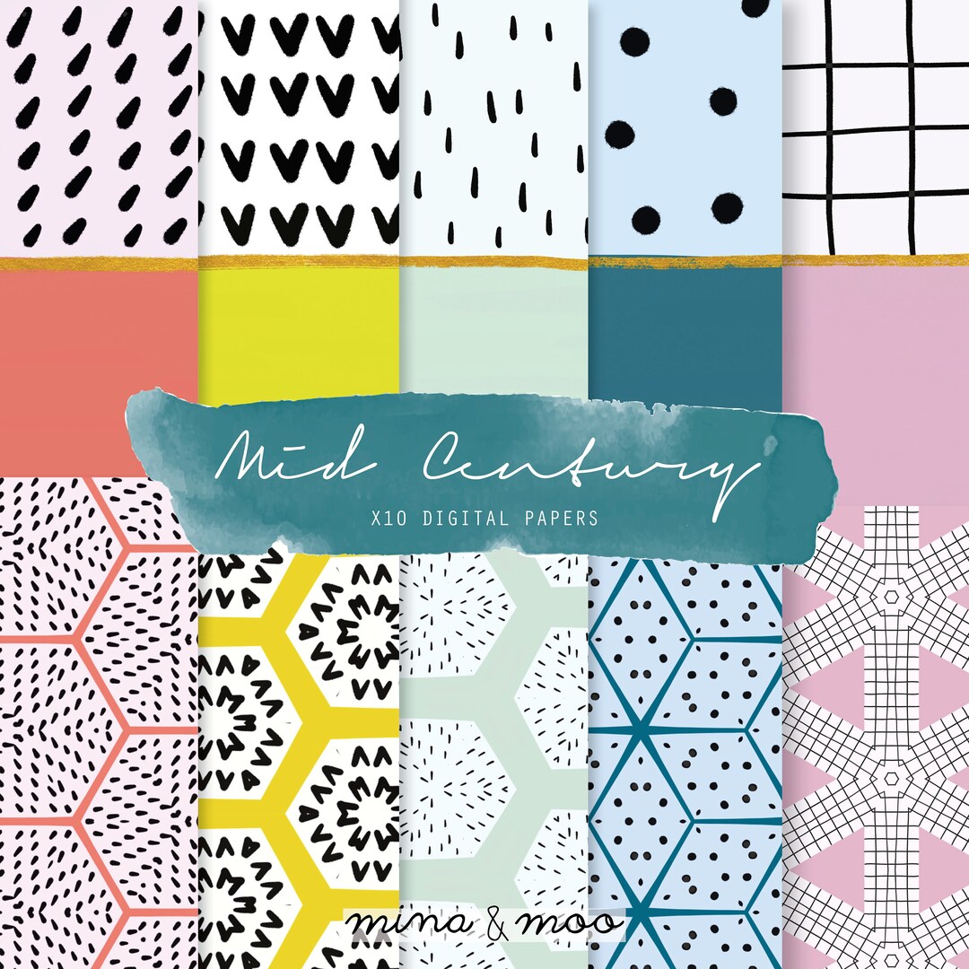 Mid Century Modern Pattern Digital Papers Geometric Retro - Etsy
