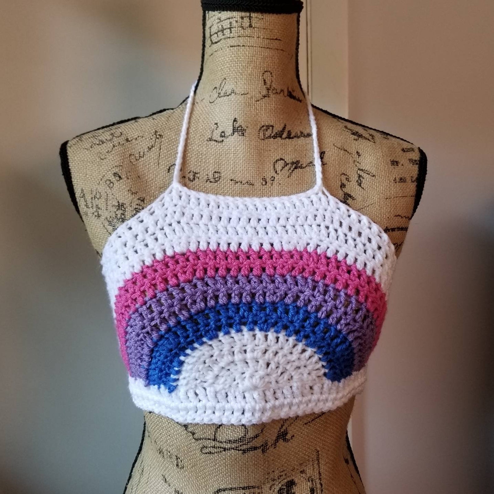 Crochet Bisexual Pride Rainbow Halter Top / Boho Hippie Festival Outfit ...