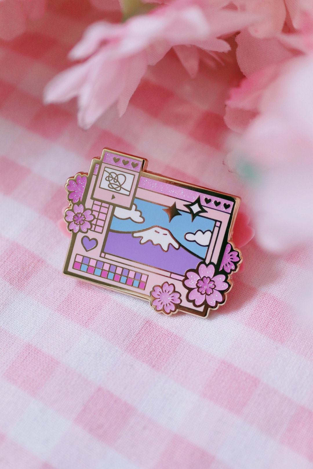 Y2k Computer Enamel Pin Cherry Blossom Mt Fuji Ms Paint Program - Etsy