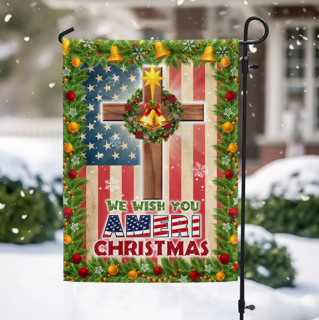 Christian Cross American Flag We Wish You Ameri Christmas - Etsy