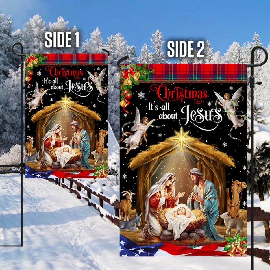 Christmas Its All About Jesus Flag, Nativity Of Jesus Holy Family Flag ...