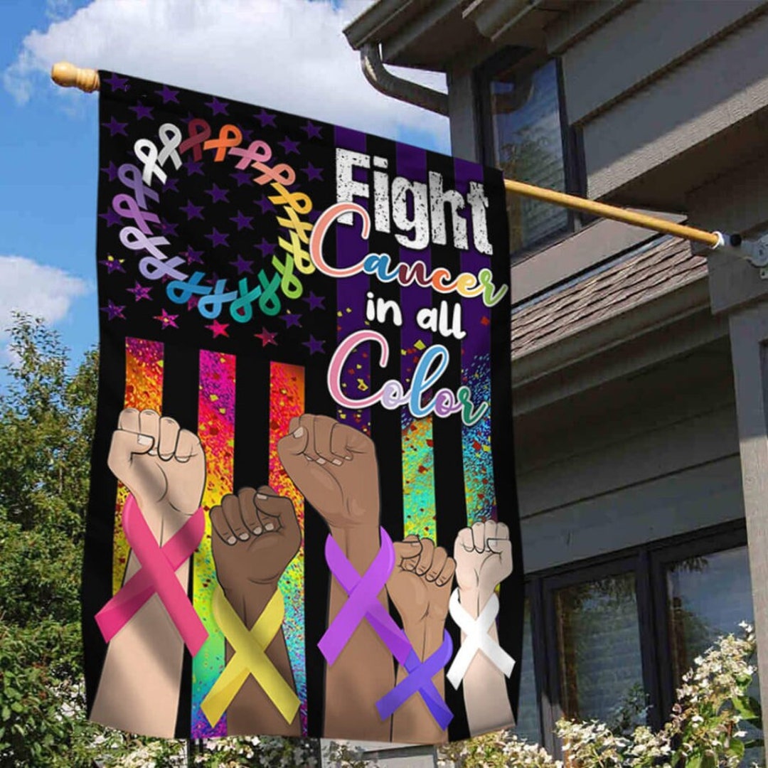 Fight Cancer in All Colors US Flag House Garden Flag Colorful - Etsy