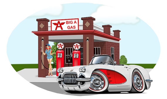 1958 Corvette Gas Station Wall Decal Chevy Decal Classic | Etsy