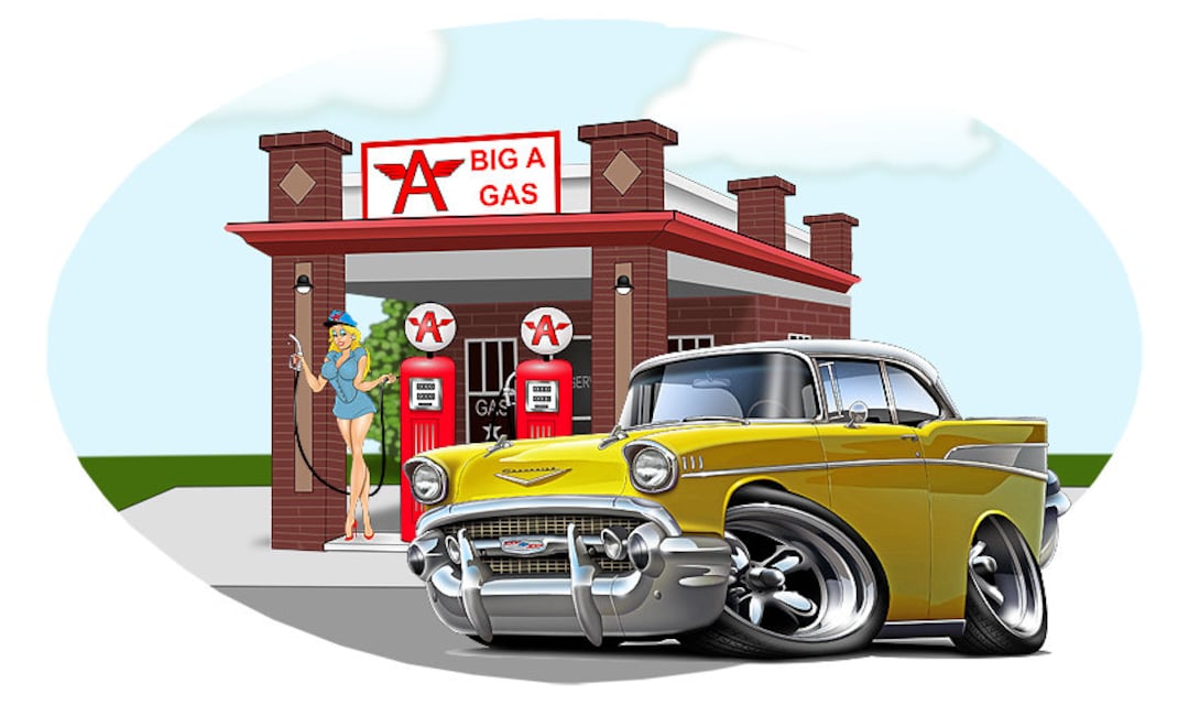 1957 Chevy Gas Station Wall Decal, Vinyl Decal, Classic Car, Retro Car ...