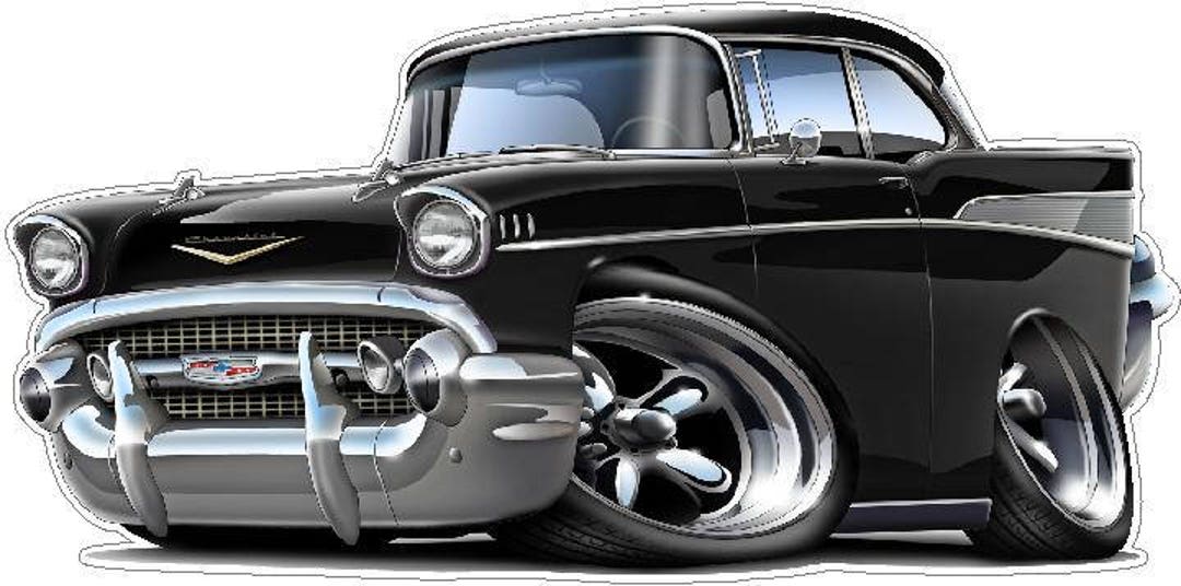 1957 Chevy W/ Mag Wheels WALL DECAL Vintage Classic Cartoon Car Vinyl ...