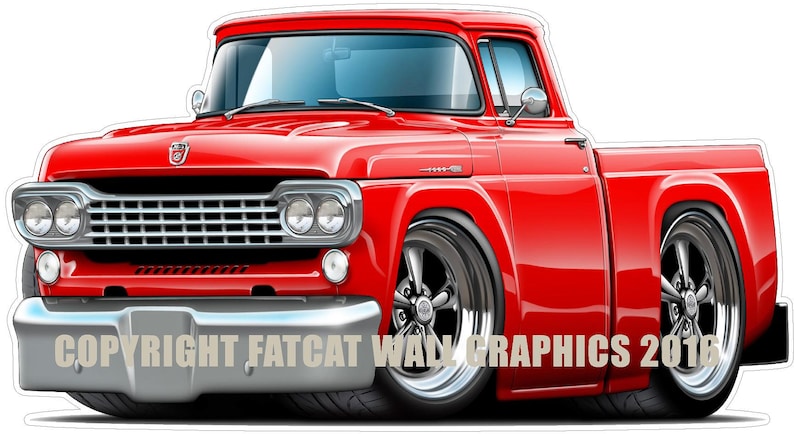 1958 F100 Wall Decal: Classic Cartoon Truck Vinyl Sticker - Etsy