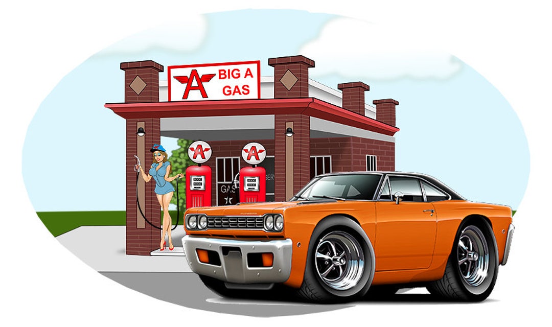 Classic Car Decor, 1968 Road Runner Gas Station Wall Decal, Vinyl ...