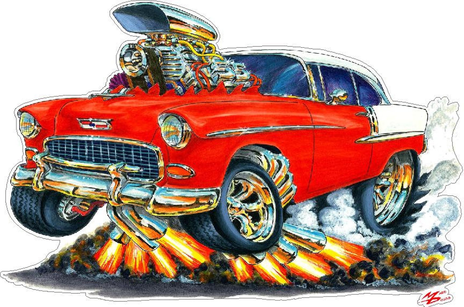 1955 Chevy Belair FB WALL DECAL Vintage Classic Cartoon Car - Etsy