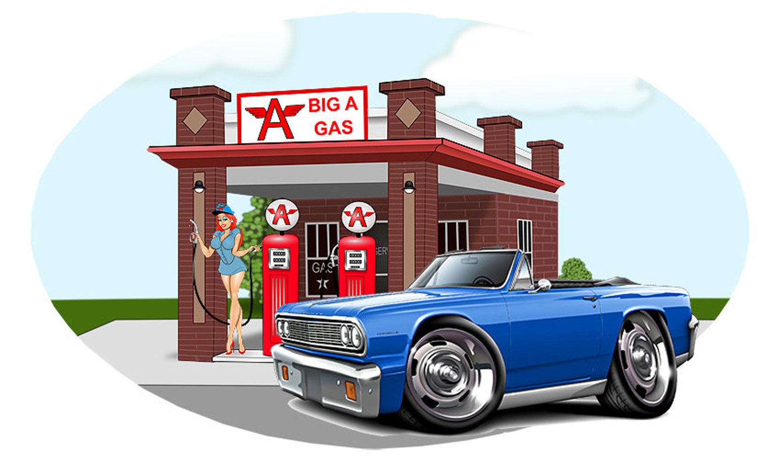 1964 Chevelle Gas Station Wall Decal: Classic Chevy Car Decor - Etsy