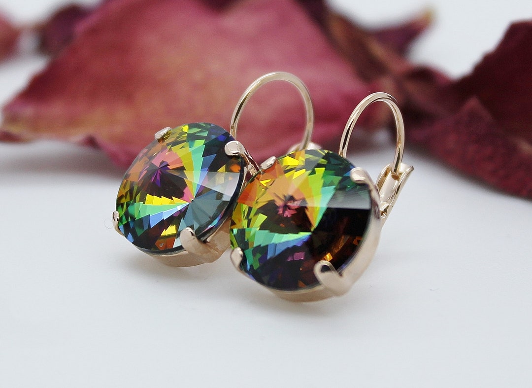 Large Crystal Earrings Vitrail Medium Rivoli Earrings Rainbow Crystal ...