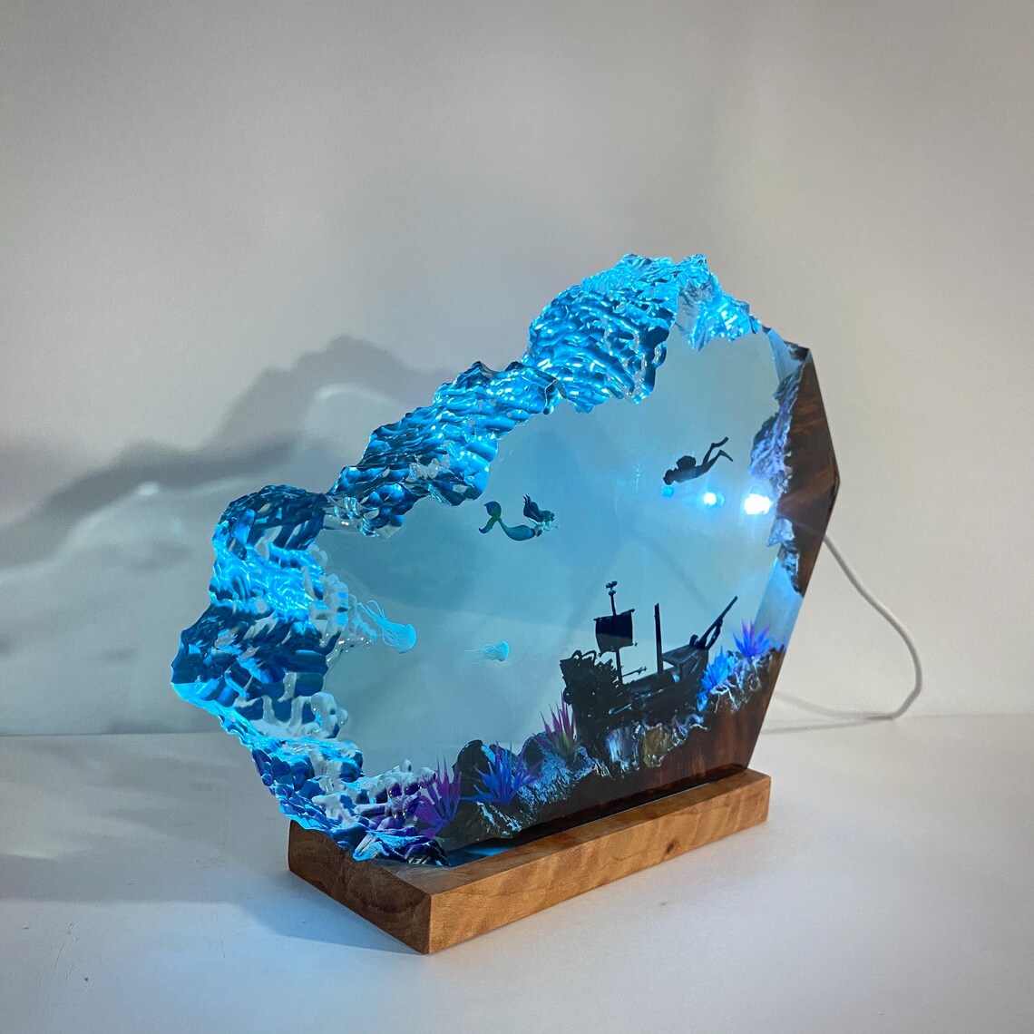 Resin Night Lights, Little Mermaid & Human Epoxy Resin Wood Night Light ...