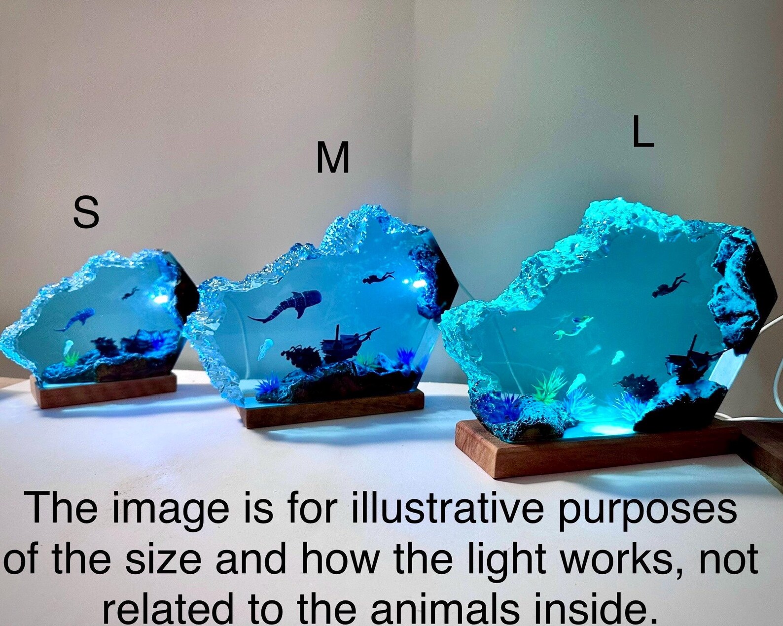 Resin Night Lights, Little Mermaid & Human Epoxy Resin Wood Night Light ...