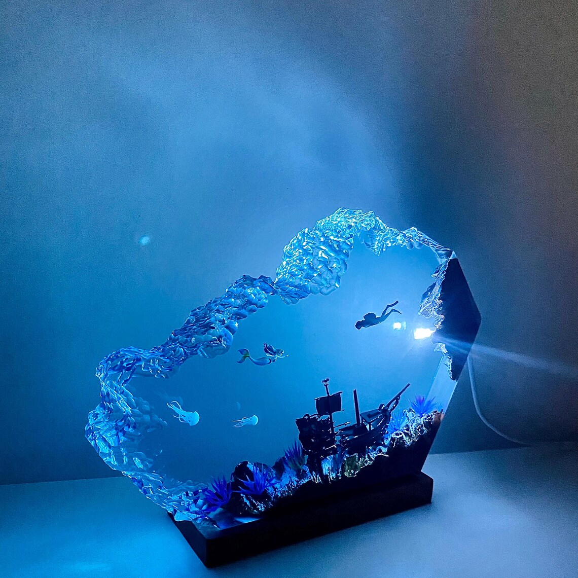 Resin Night Lights, Little Mermaid & Human Epoxy Resin Wood Night Light ...
