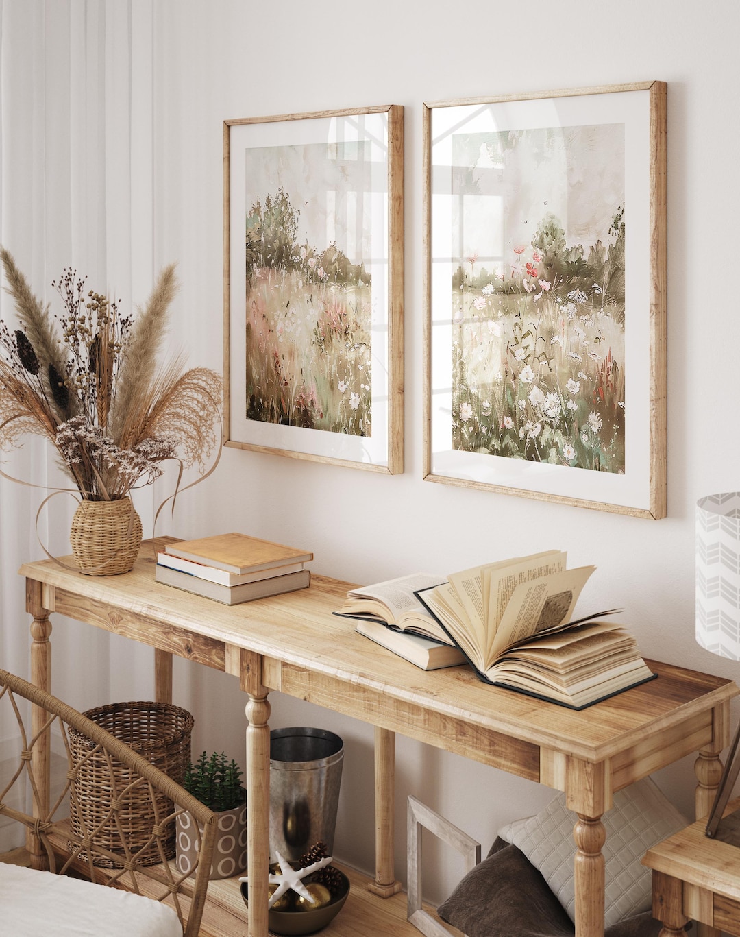 Wildflower Meadow Print Set: Cottagecore Landscape Wall Art (digital ...
