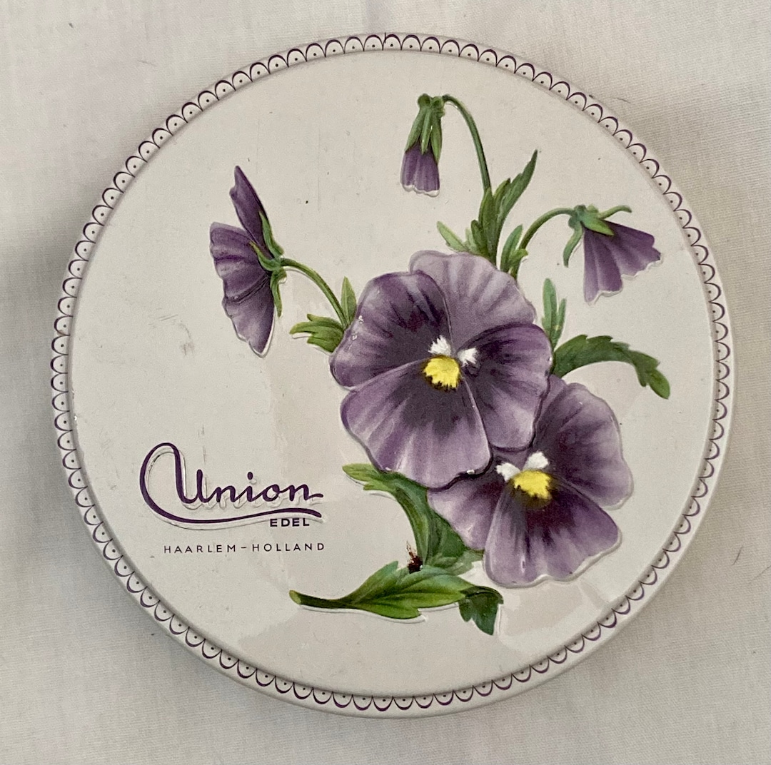 RARE Vintage Union Chocolate Works Lithograph Violet Small Embossed Tin ...