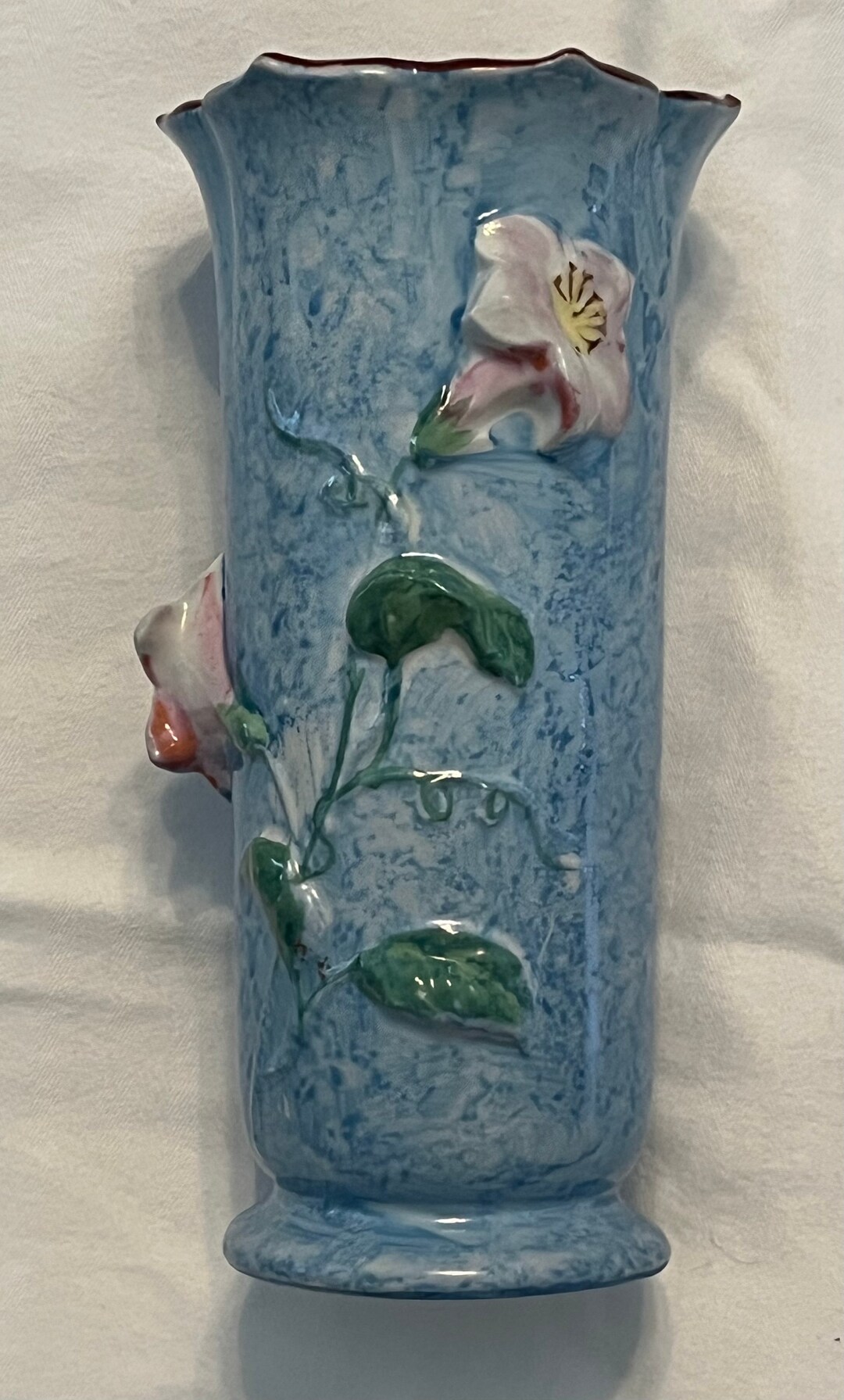 1930s Vintage Trico Blue Porcelain Handpainted Vase With Pink Morning ...