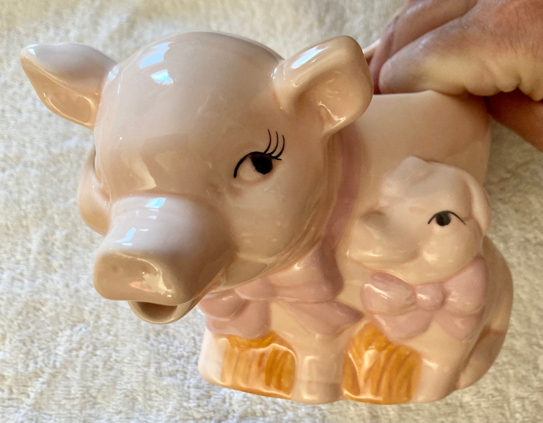 1980s Vintage Smiling Ceramic Pigs Teleflora Vase Creamer Pitcher Made ...