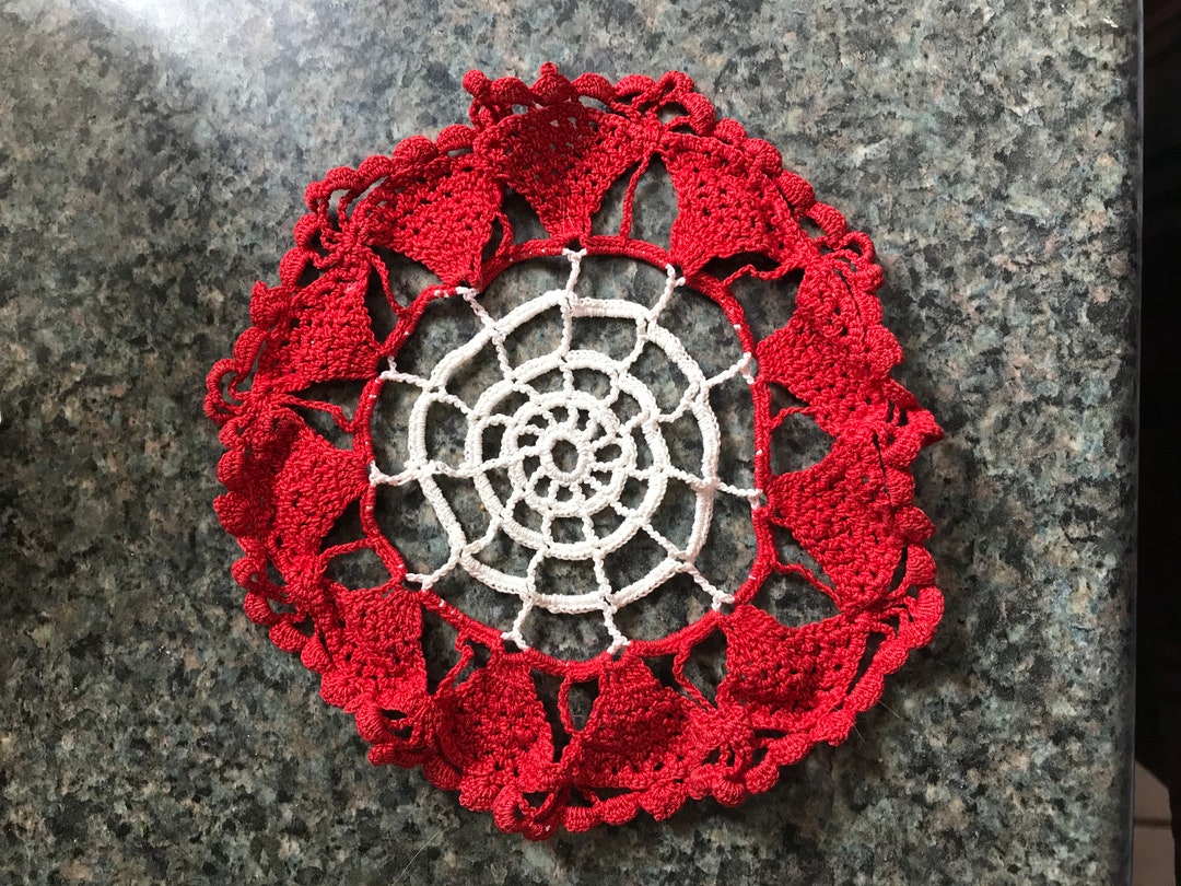 1960s Vintage 6 Inch Handmade Red and White Cobweb Crocheted Doily - Etsy