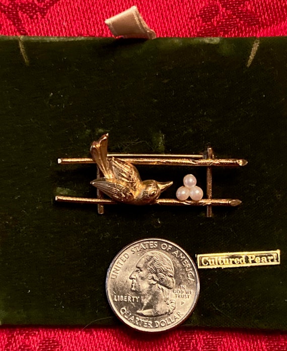 1960s Large Signed Creed Gold Filled Bird Cultured Pe… - Gem