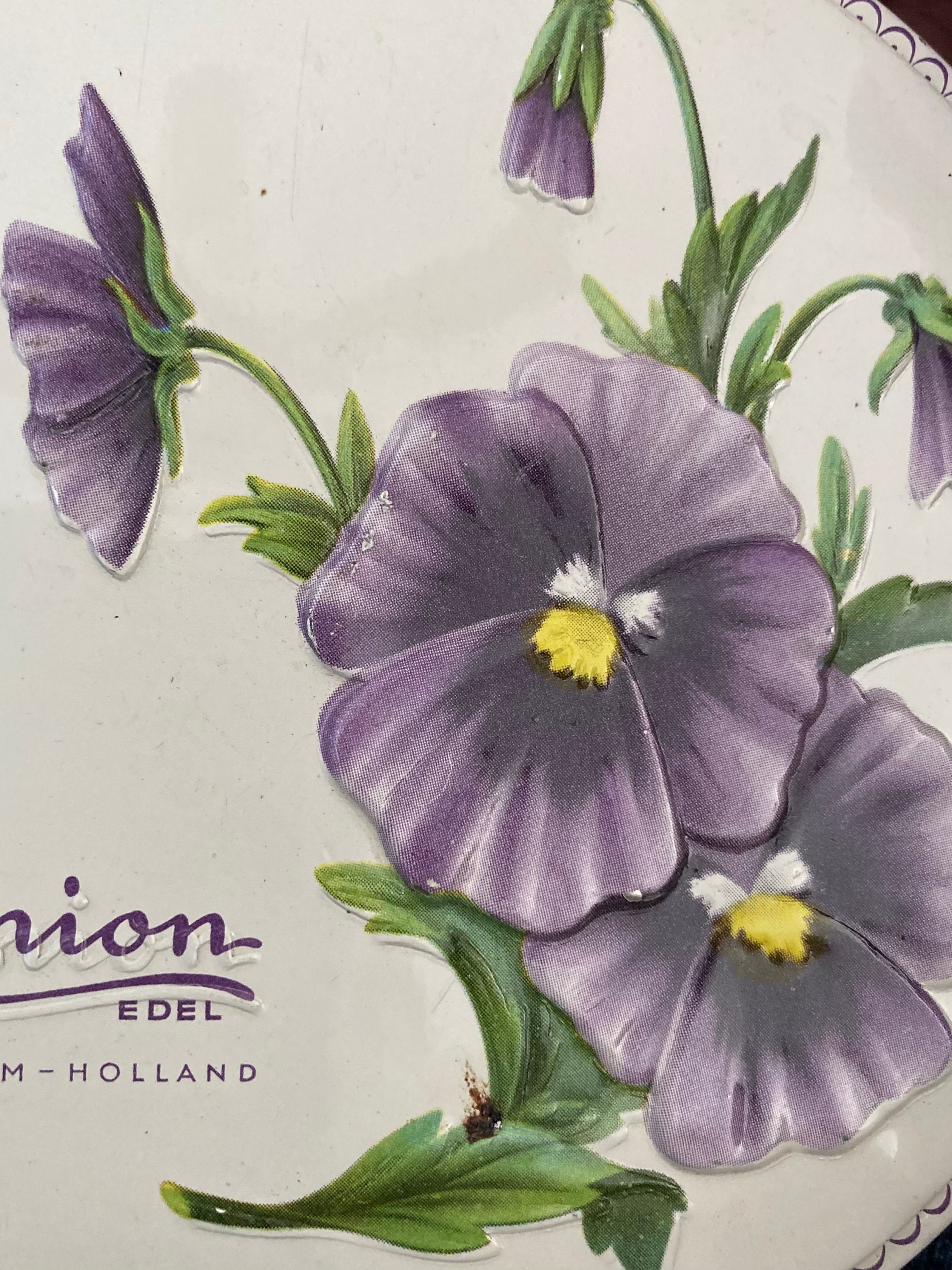 RARE Vintage Union Chocolate Works Lithograph Violet Small Embossed Tin ...