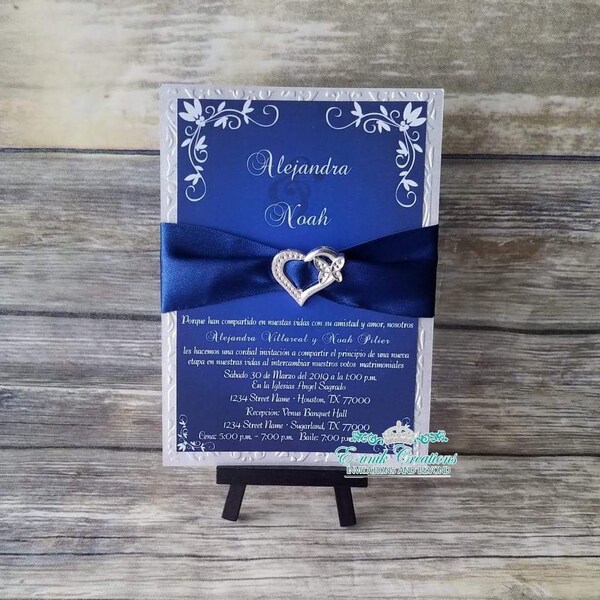 Navy Blue and Silver Wedding Invitations - Etsy
