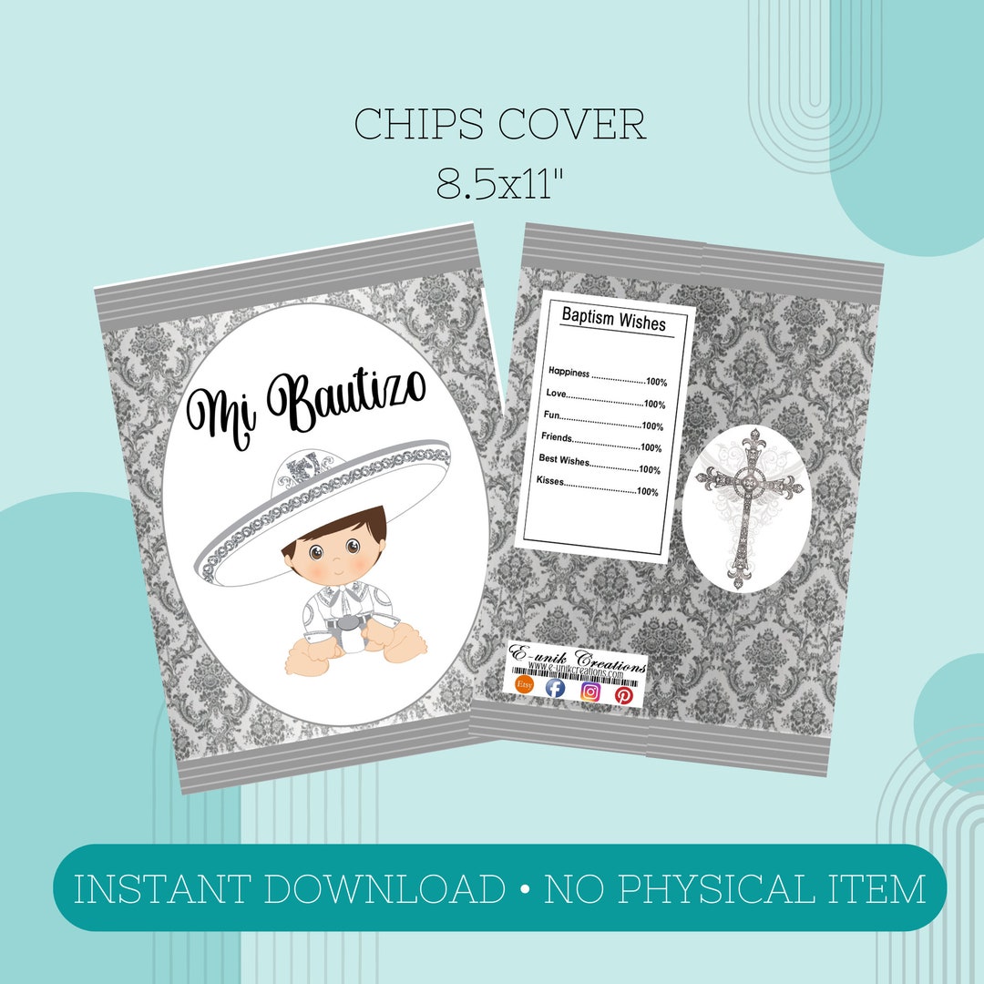 Silver Charrito Chips Cover, Baptism Custom Chip Bag, Mi Bautizo Chips ...