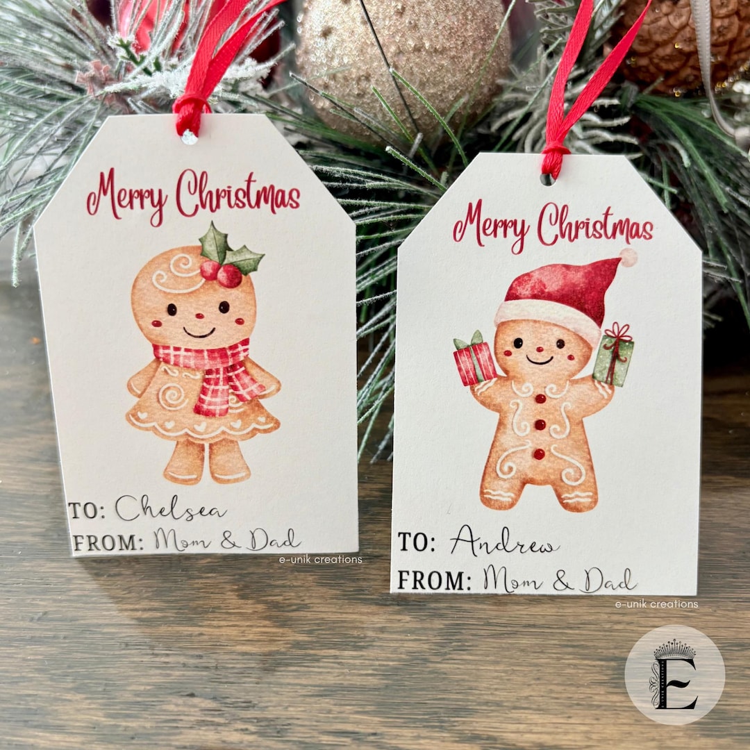 Etiquetas navideñas de pan de jengibre, etiquetas de regalo impresas ...