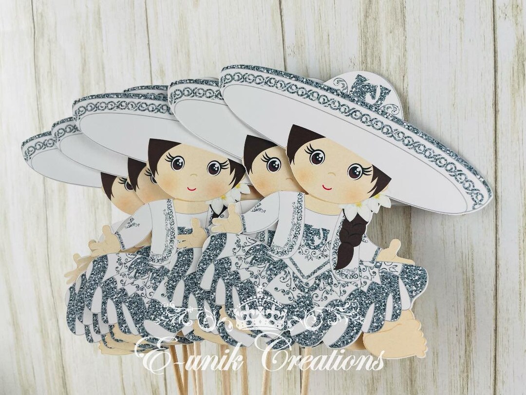 Silver Charrita Centerpieces Cutouts, Mexican Baptism Table Decorations ...