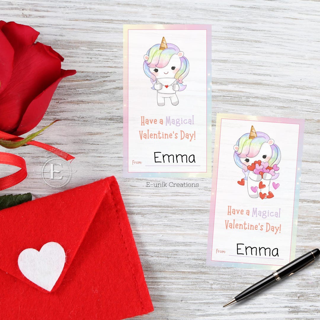 Unicorn Valentine's Card, Kid's Classroom Gift Tag, Printable Valentine ...