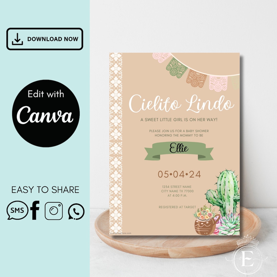 Cielito Lindo Invitation, Baby Shower Invitations, Girl Baby Shower ...