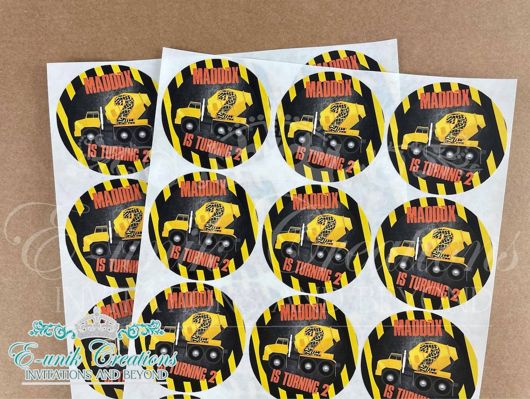 Construction Party Stickers Printed Birthday Stickers Construction ...