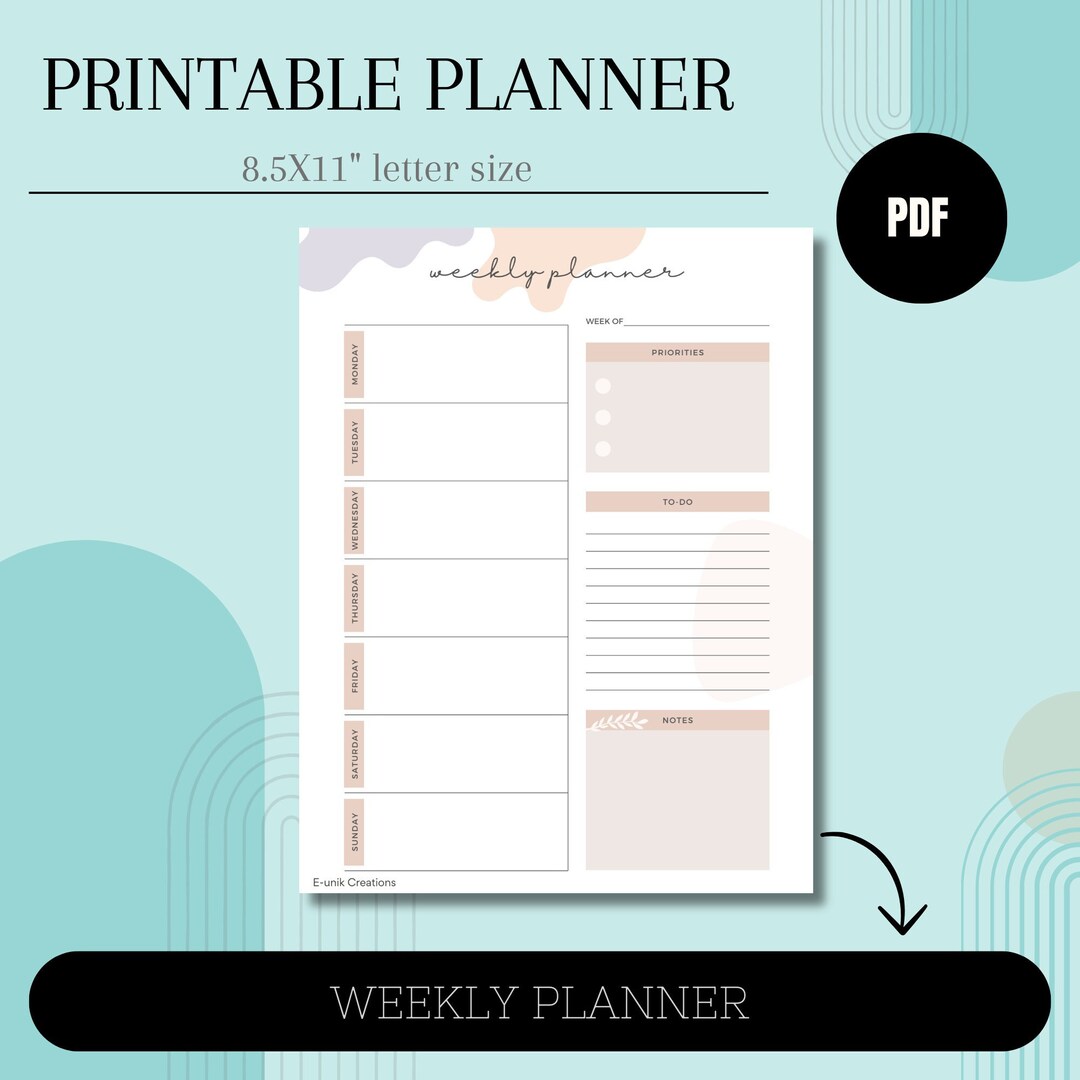 Aesthetic Weekly Planner, Printable Weekly Sheet, Minimalist Week Plans ...