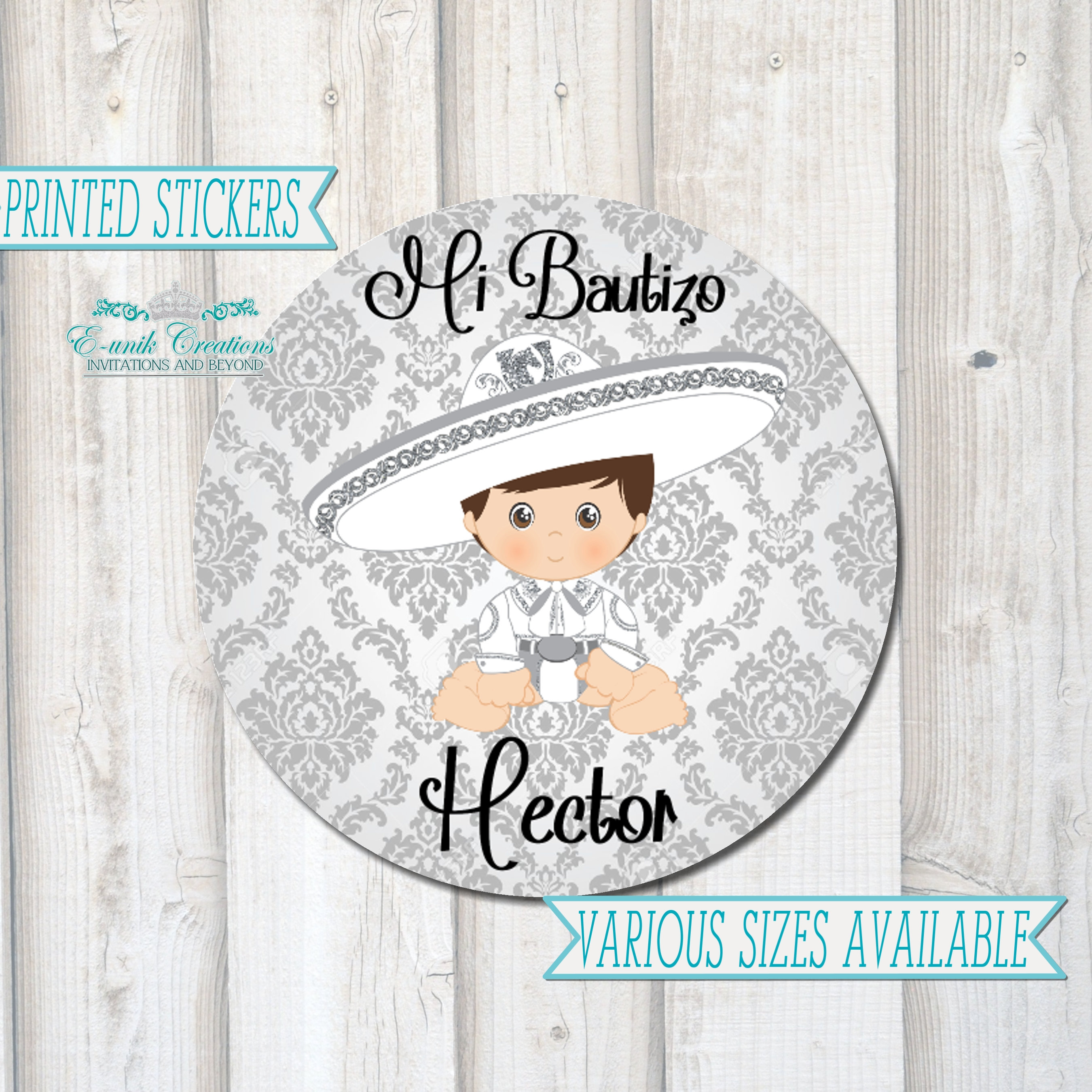 Silver Charrito Personalized and Printed Stickers for A Mexican Baptism ...