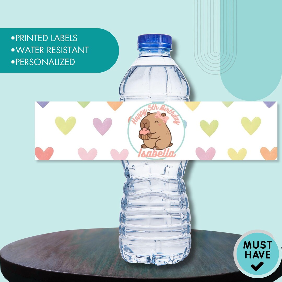 Capybara Party Water Bottle Labels: Capybara Birthday Printed Water ...