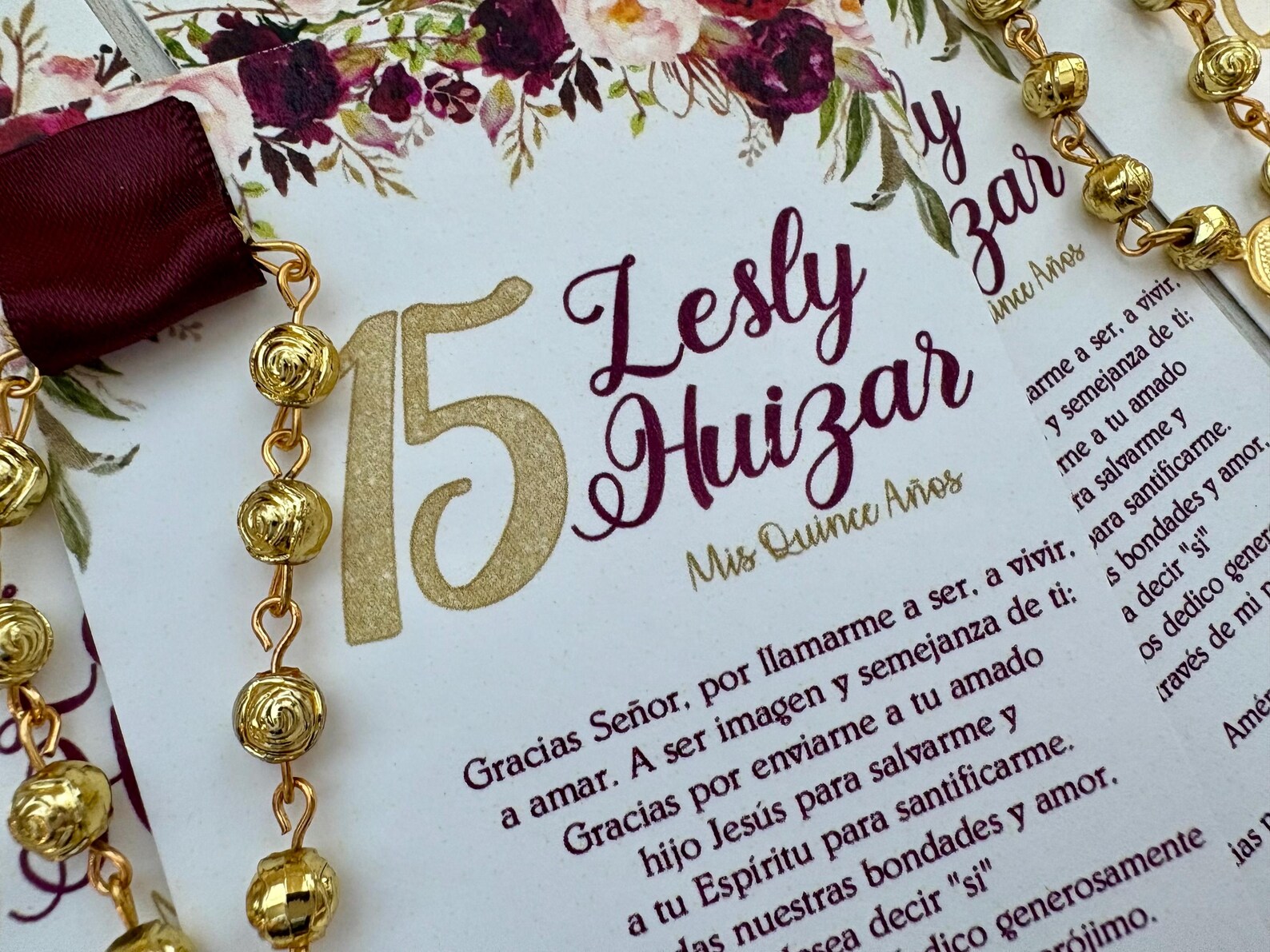 Quinceanera Favors Personalized and Printed Rosary Prayer Card for A ...