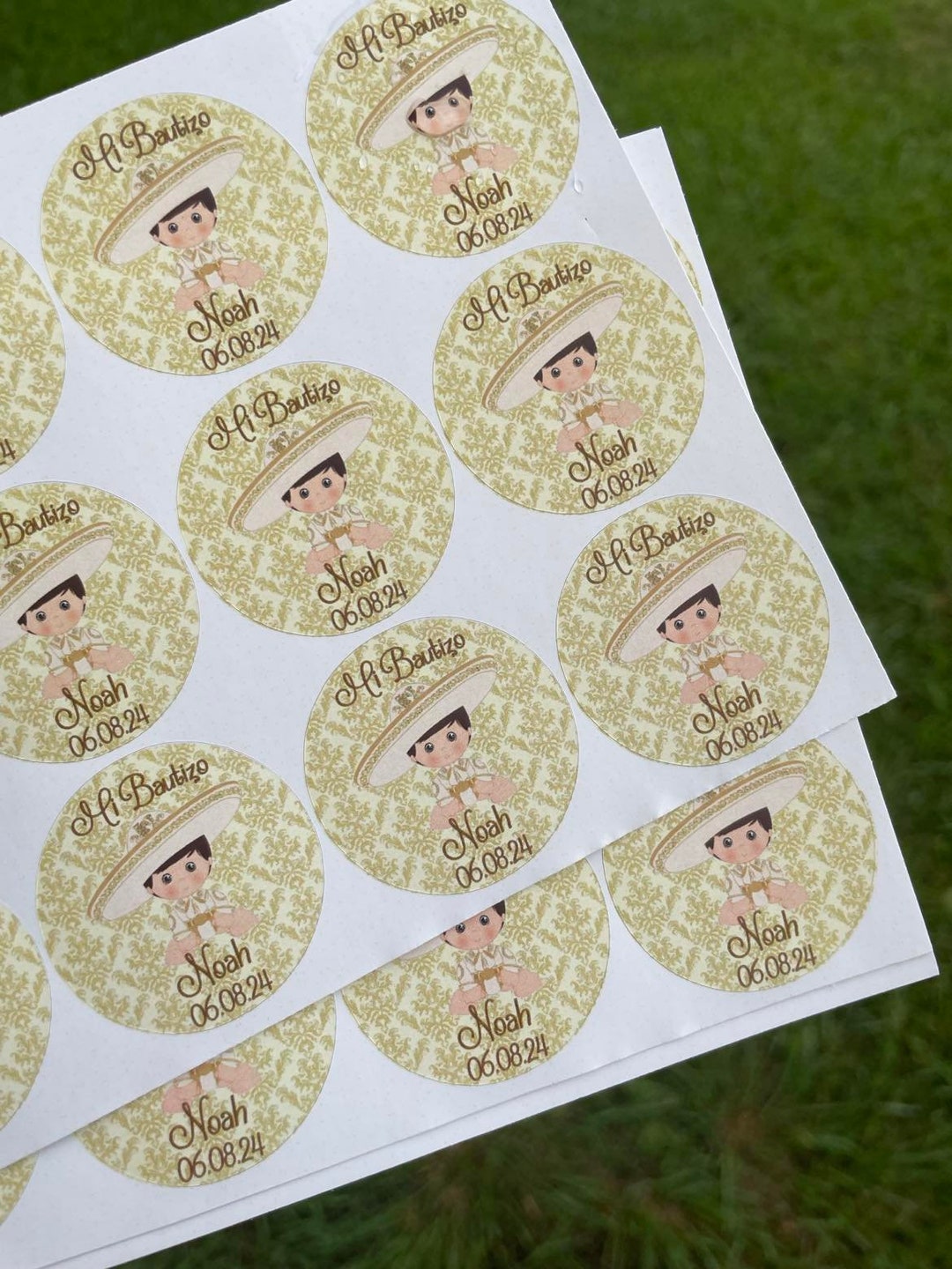 Gold Charro Baptism Stickers: Personalized Mexican Fiesta Labels - Etsy