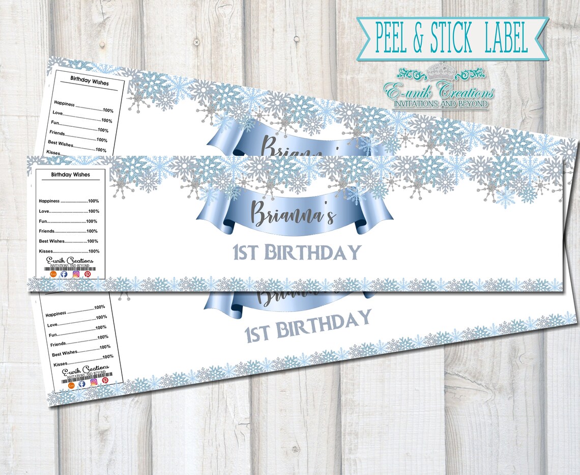 Snowflake Labels Melted Snow Custom Water Labels Water - Etsy