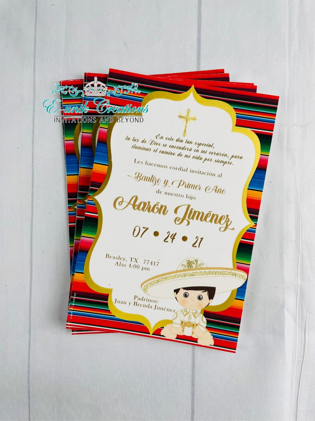 Charro Invitations, Baptism Charro Invites, Mexican Baptism, White Gold ...