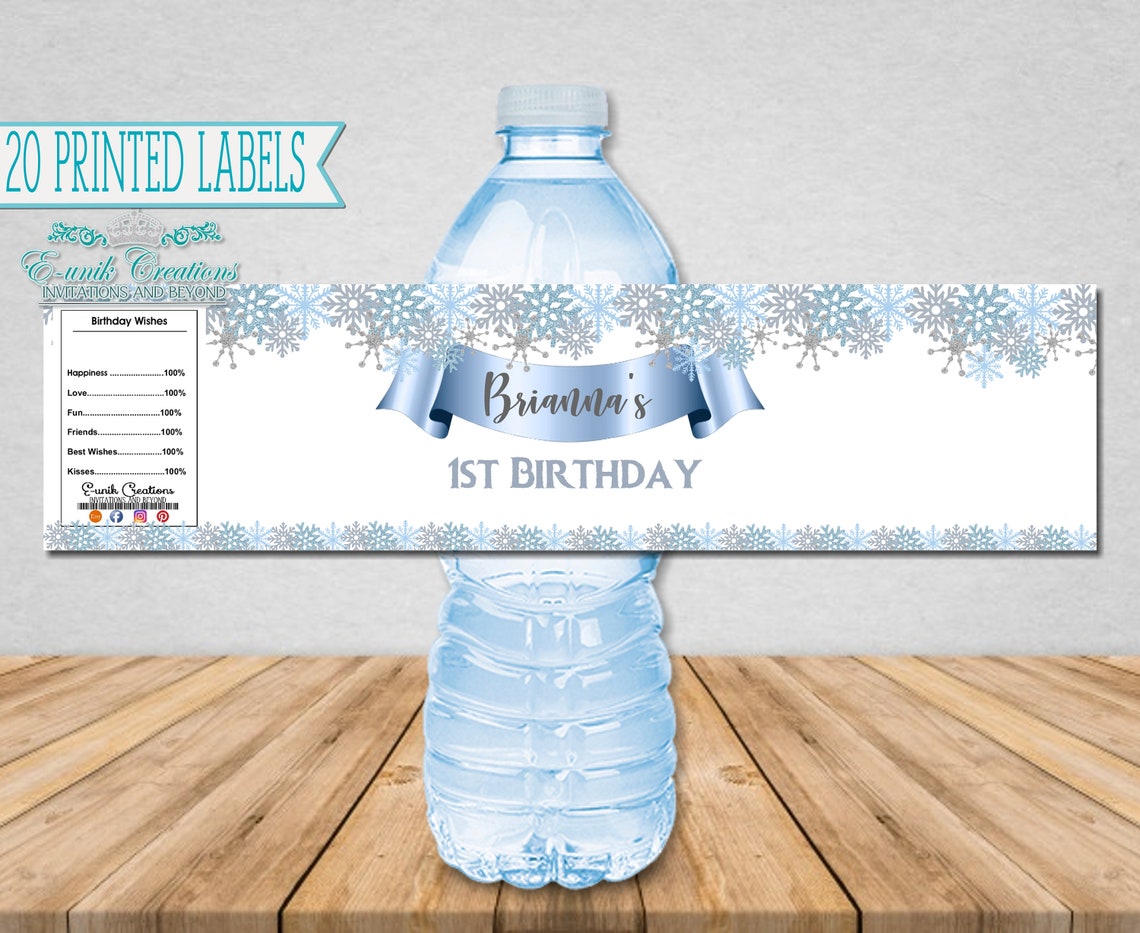 Snowflake Labels Melted Snow Custom Water Labels Water | Etsy